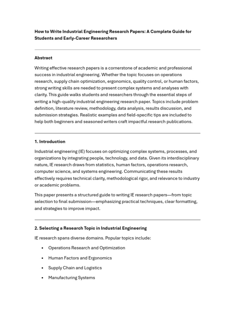 How To Write Industrial Engineering Research Papers | PDF | Industrial ...