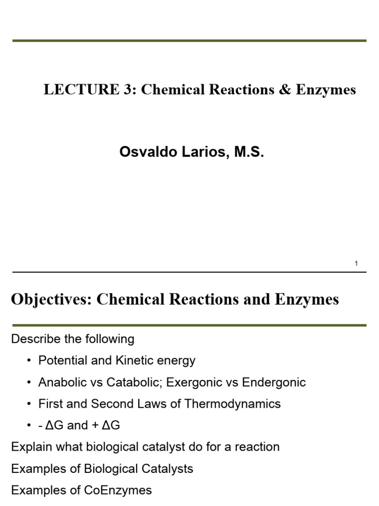 LEC 3 CHEM RXN and ENZYMES | PDF | Gibbs Free Energy | Chemical Reactions