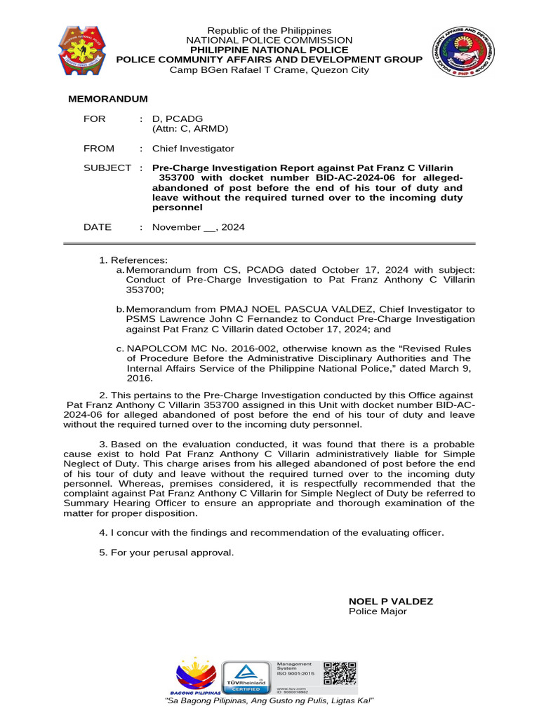 ENDORSEMENT PRE CHARGE EVA PAT Villarin | PDF | Government | Justice