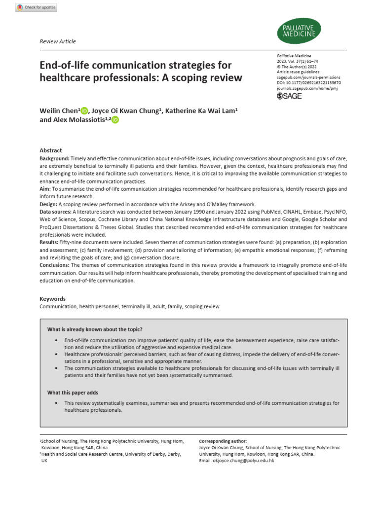 End-of-Life Communication Strategies Review | PDF | End Of Life Care ...