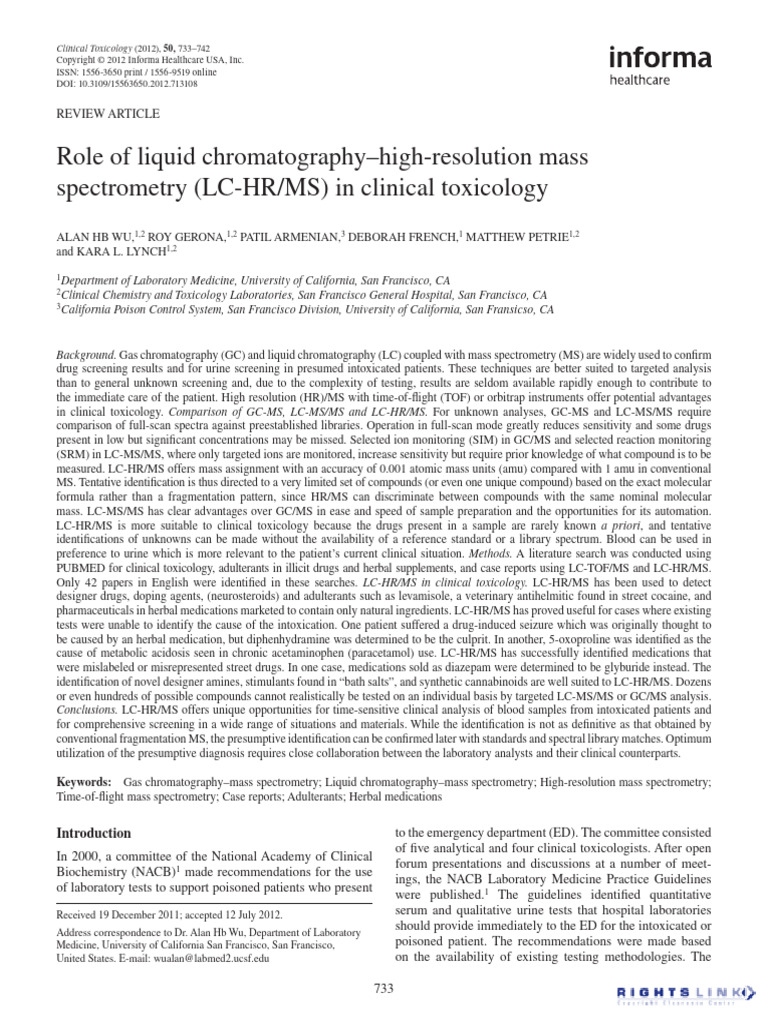 Role of LC HRMS in Clinical Toxicology | PDF | Gas Chromatography–Mass ...