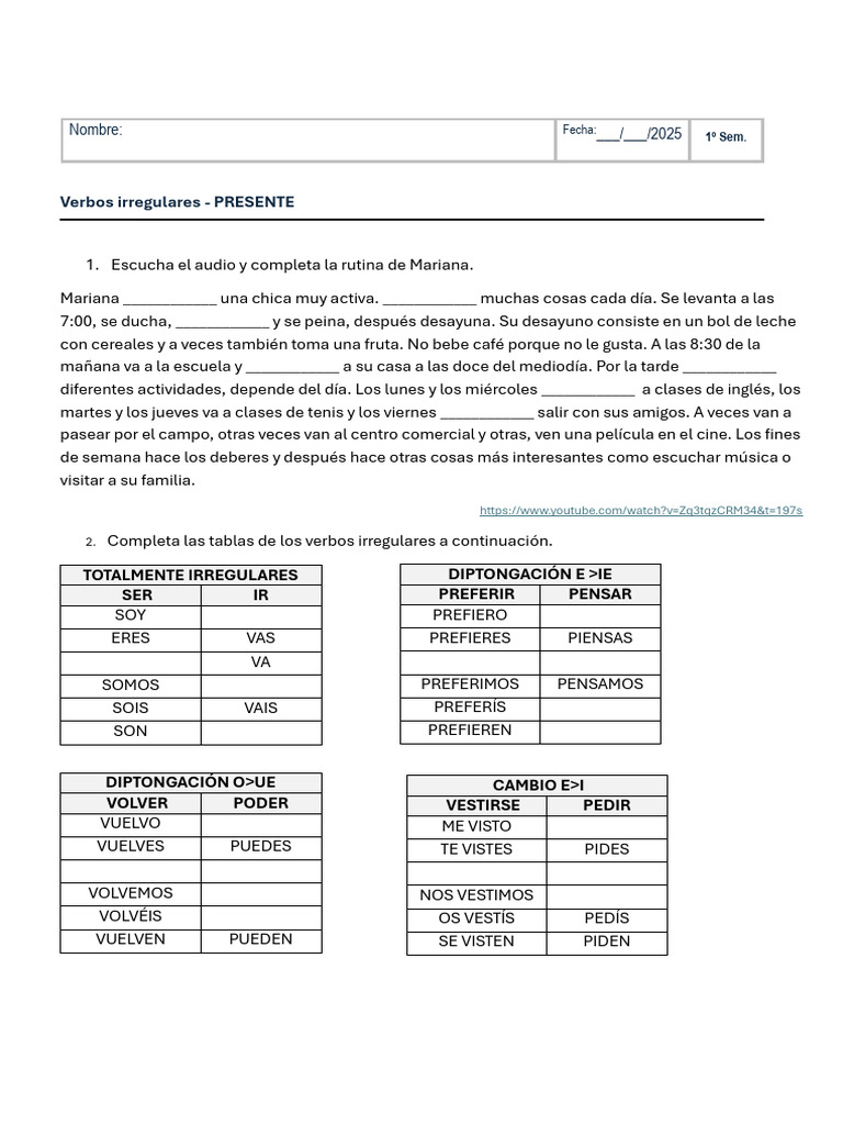 Verbos Irregulares en Presente: Guía Completa | PDF