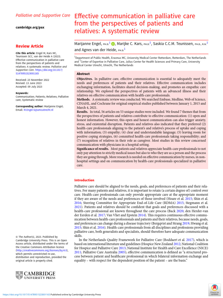 Effective Communication in Palliative Care From TH | PDF | Systematic ...