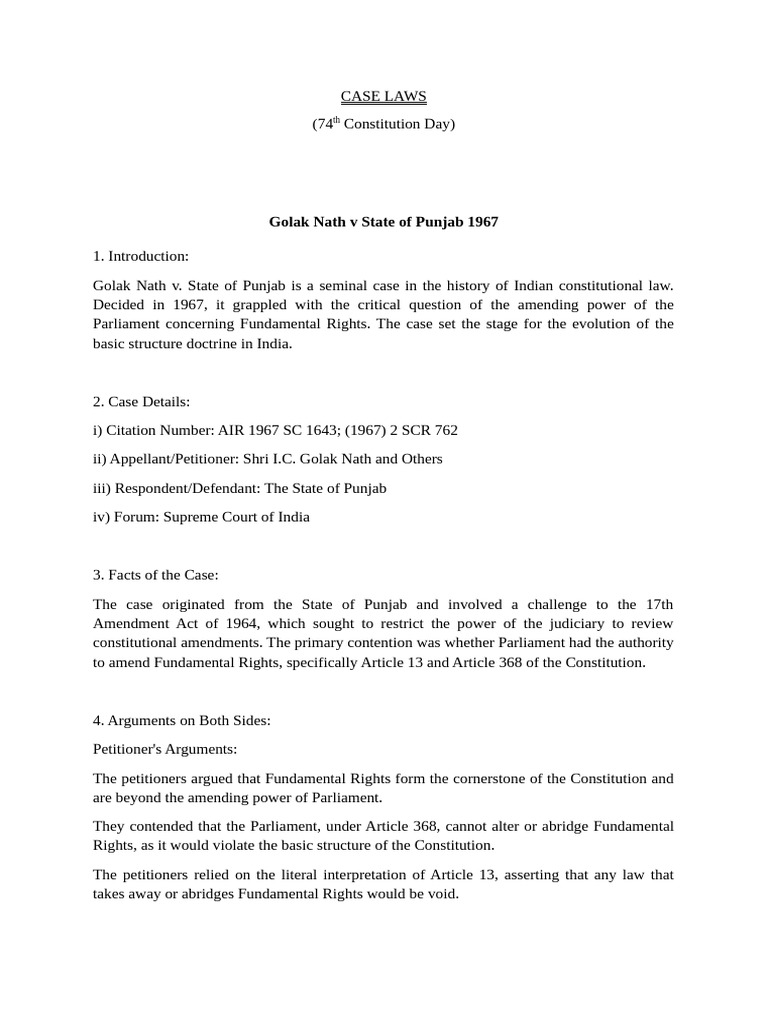 Landmark Indian Constitutional Cases | PDF | Legal Documents | Judiciaries