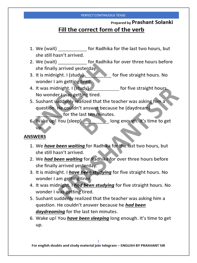 067) Perfect Continuous Tense (Practice Sheet) | PDF