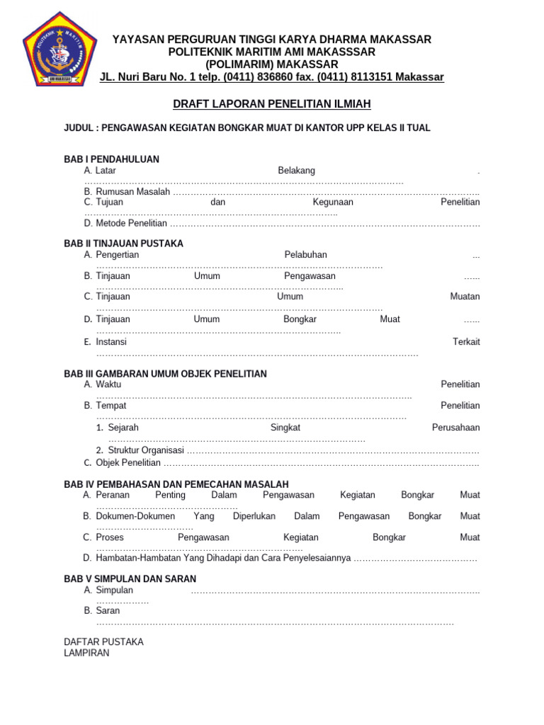 DRAFT LAPORAN PENELITIAN ILMIAH | PDF
