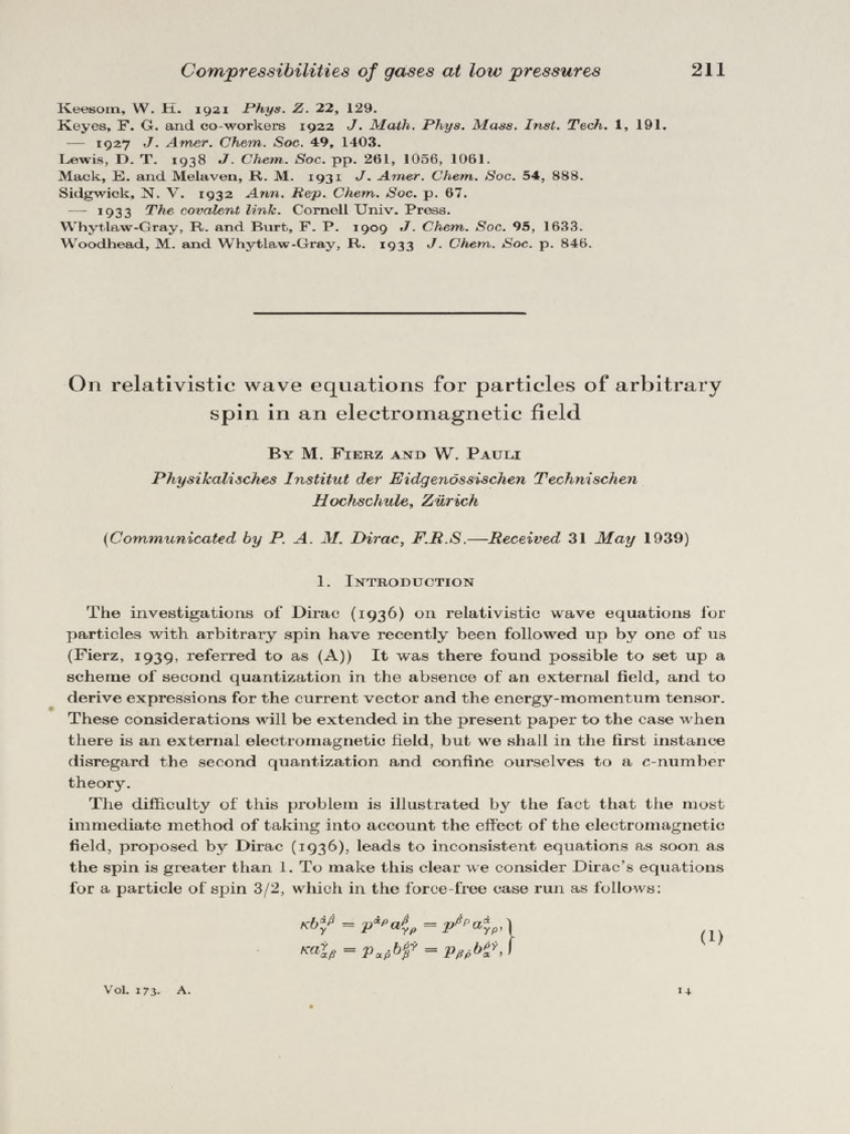 1939 On Relativistic Wave Equations For Particles of Arbitrary Spin in ...