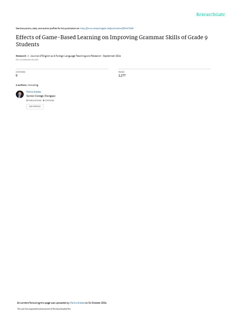 Effects of Game-Based Learning On Improving Grammar Skills of Grade ...