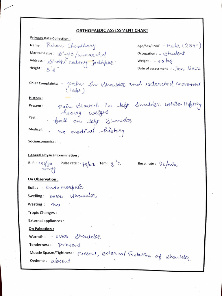 Orthopaedic Physiotherapy Assessment Chart | PDF