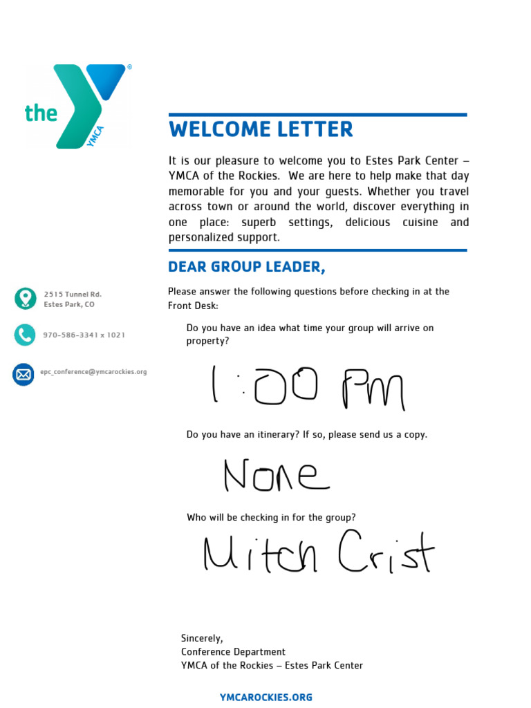 Welcome Letter - 1 Day Before | PDF