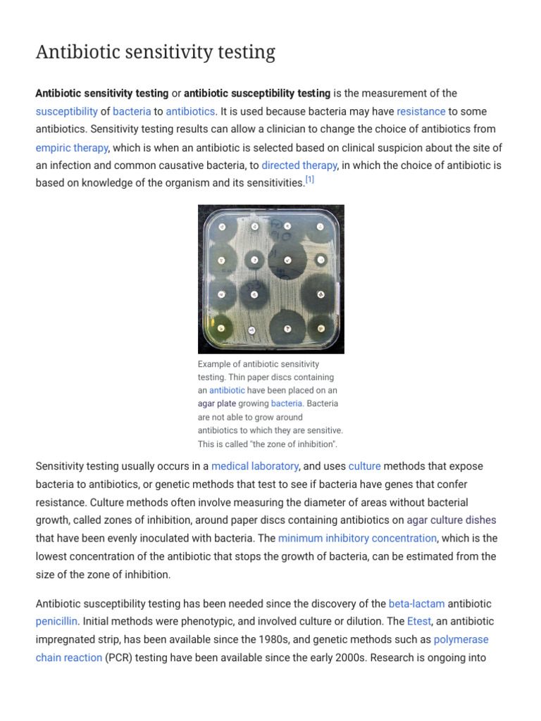 Antibiotic sensitivity testing - Wikipedia | PDF | Life Sciences | Biology