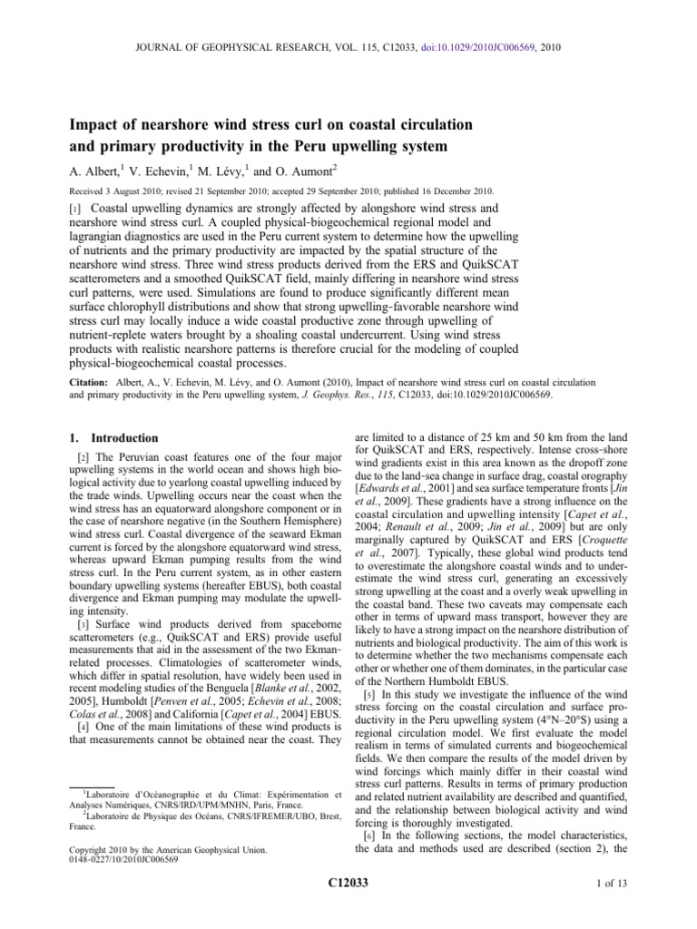 2010 - Albert 2010 - Impact of Nearshore Wind Stress Curl On Coastal ...