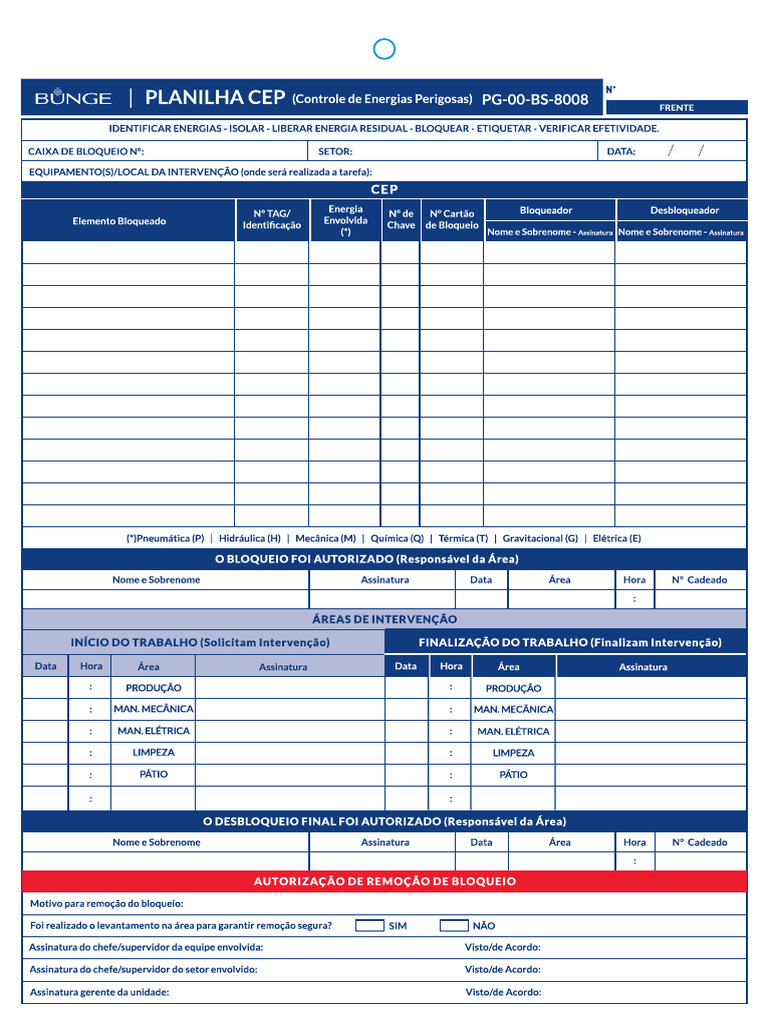 Formulário PLANILHA CEP - Português A - 21cm X 29,7cm | PDF