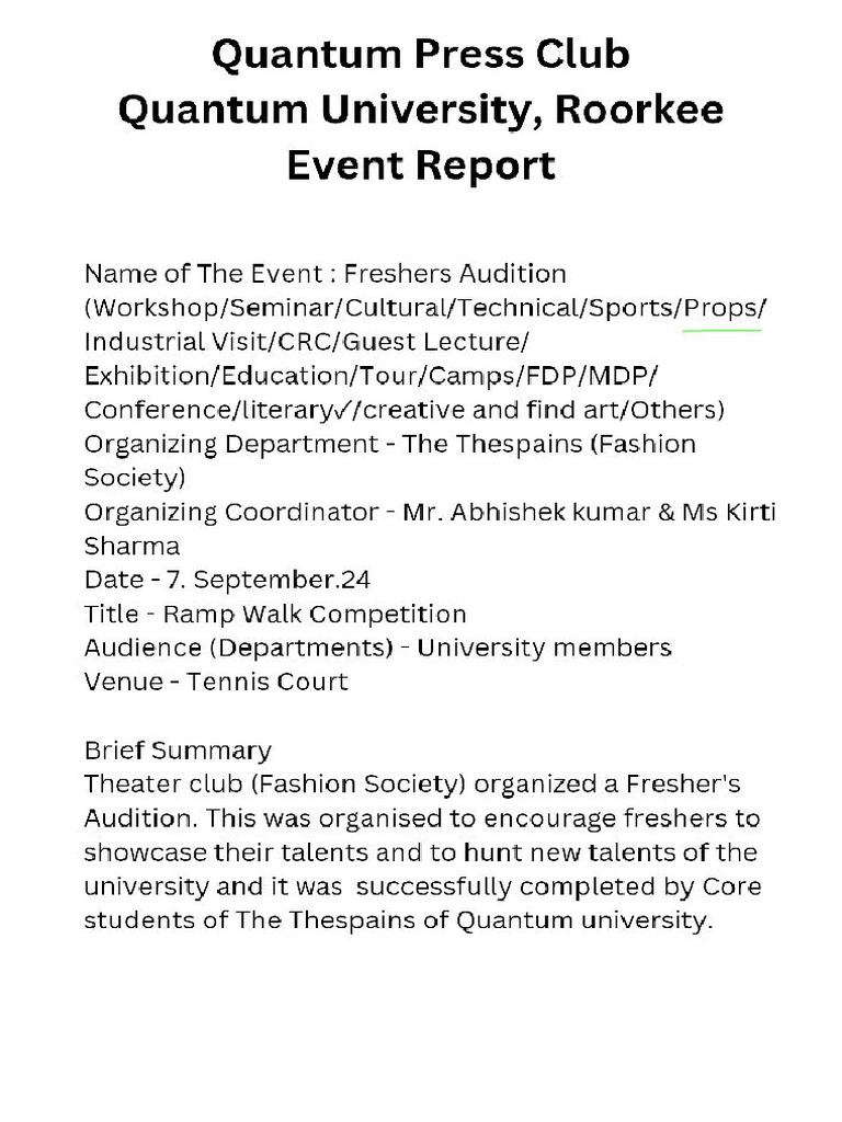 freshers audition event report. | PDF