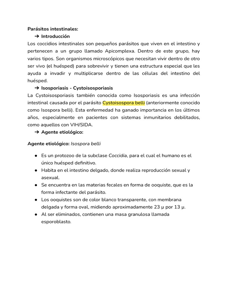 Isosporiasis: Causas, Síntomas y Tratamiento | PDF | Especialidades Medicas