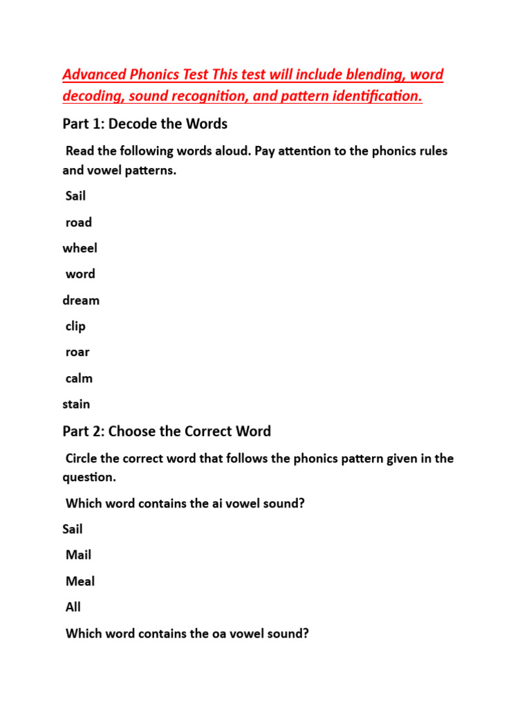 Advanced Phonics Blending Test | PDF