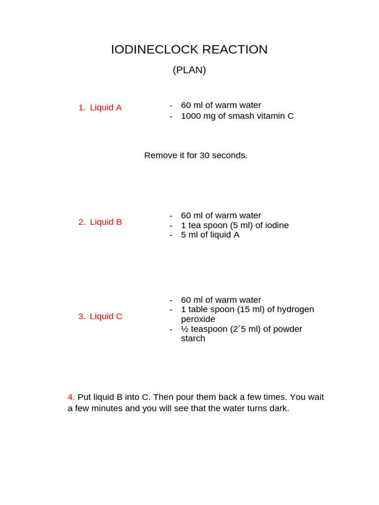 Iodine Clock Reaction with Vitamin C | PDF