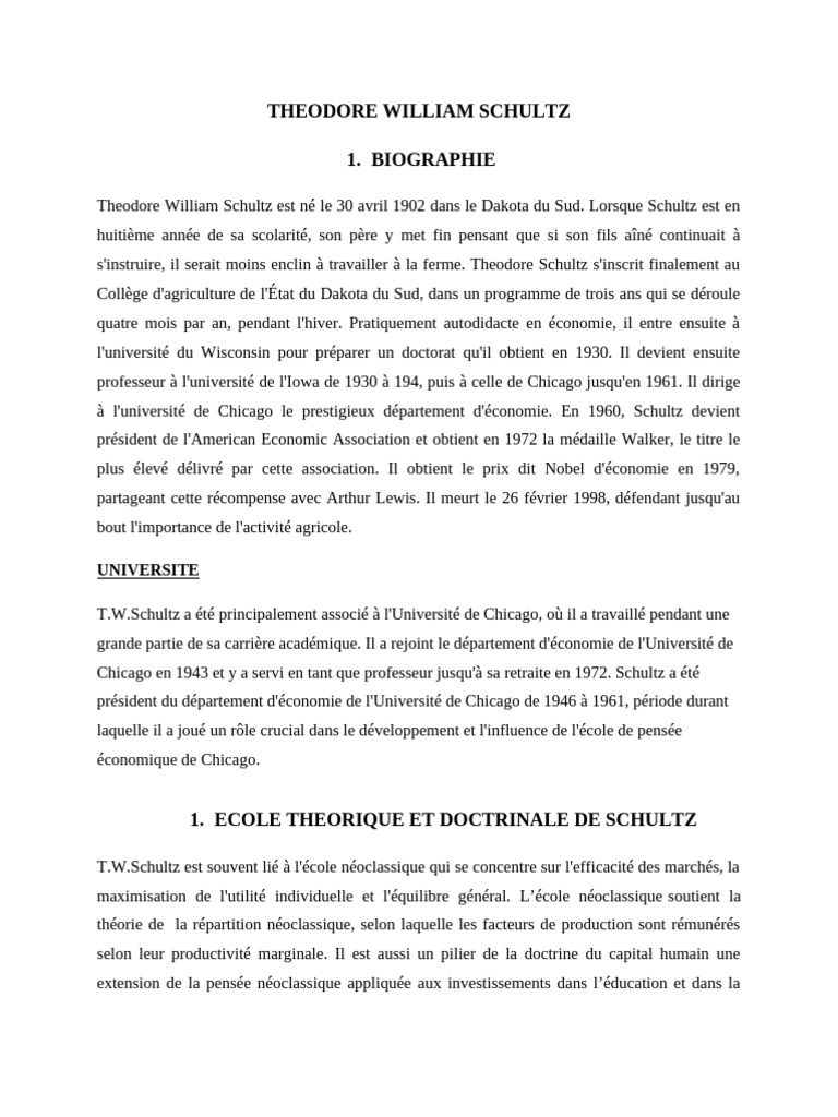 Theodore Schultz | PDF | Capital humain | Croissance économique