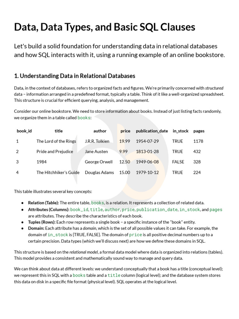 The Basic of SQL + List of Courses | PDF | Relational Model | Data