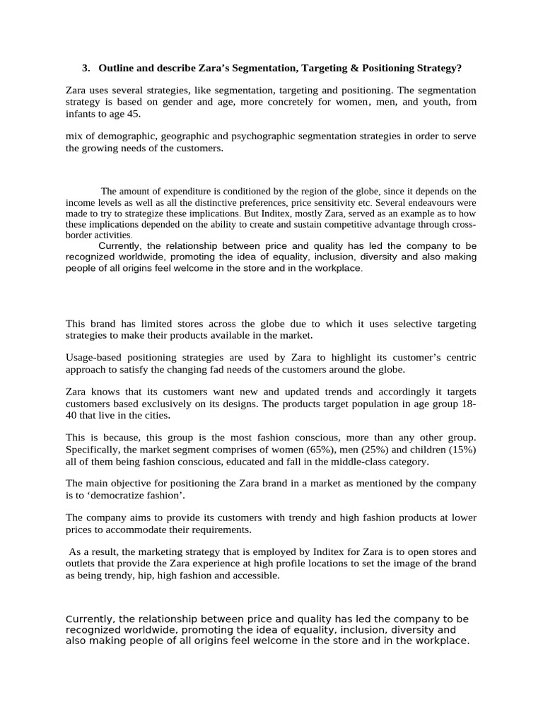 Zara's Segmentation and Targeting Strategy | PDF | Market Segmentation ...