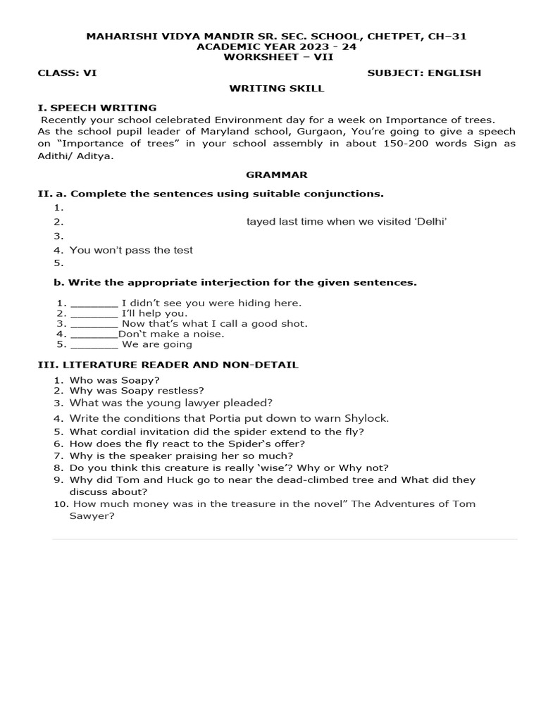 Class Vi_ws 7 (2)-1 | PDF