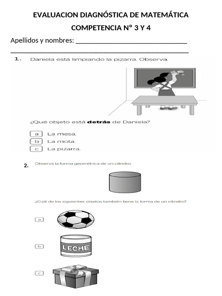 EVAL. DIAG. DE MAT. Nº 3 - 4 NQ | PDF