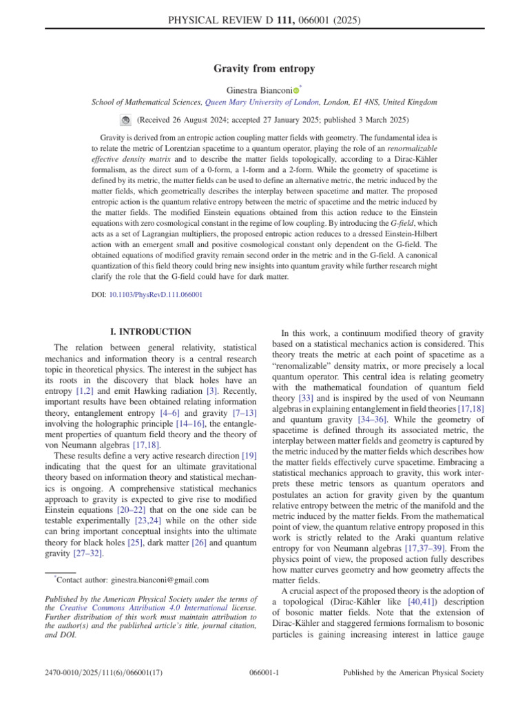 Gravity From Entropy | PDF | Gravity | Tensor