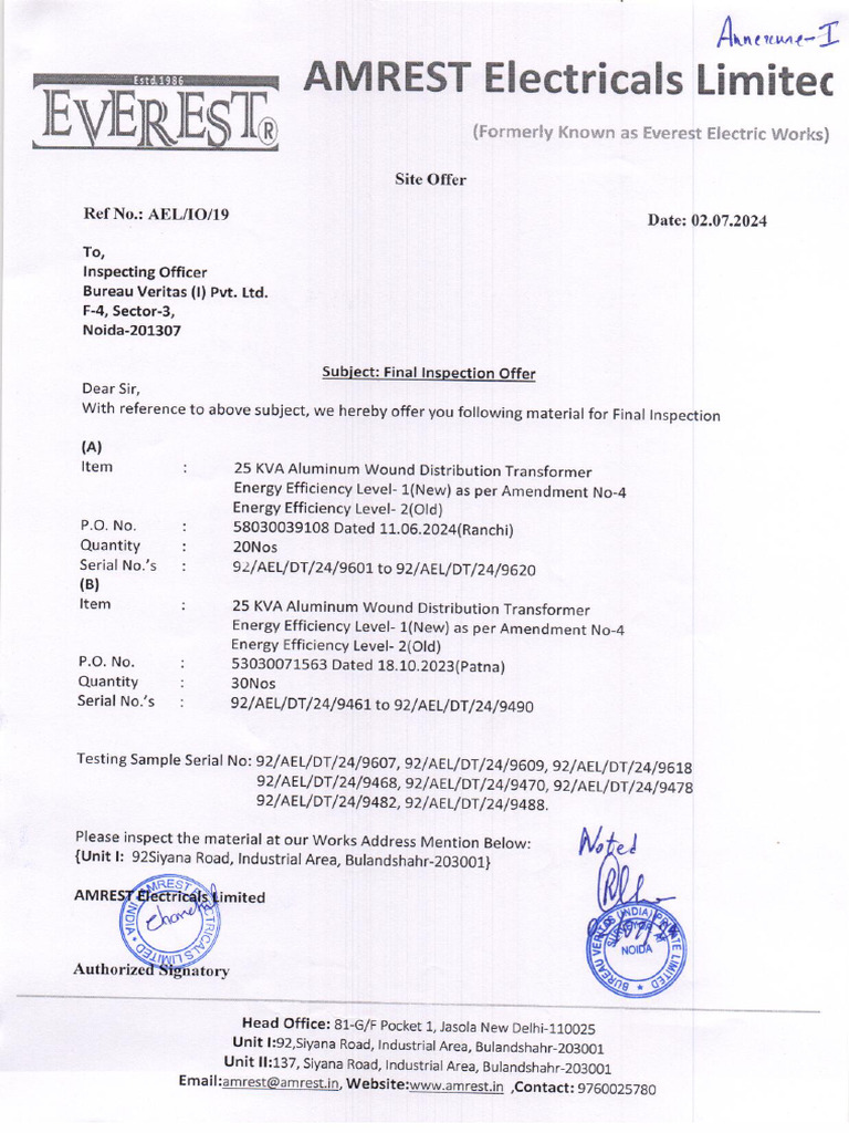 ANNEXURE - I, OFFER LIST | PDF