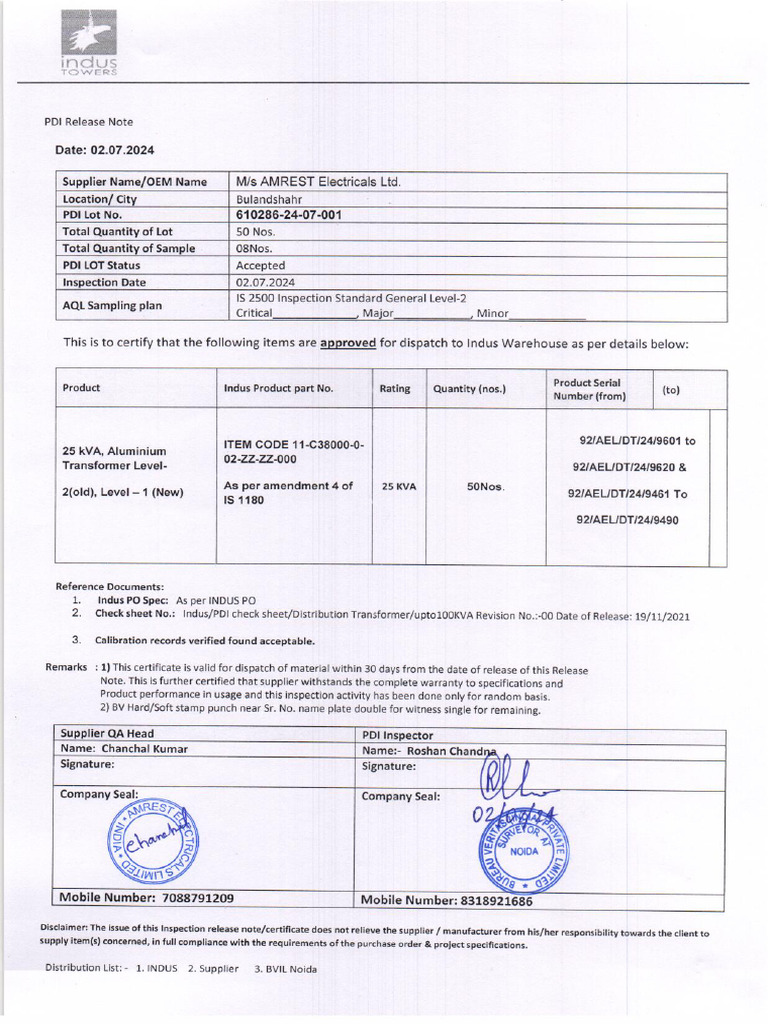 Indus Release Note 02.07.2024 | PDF