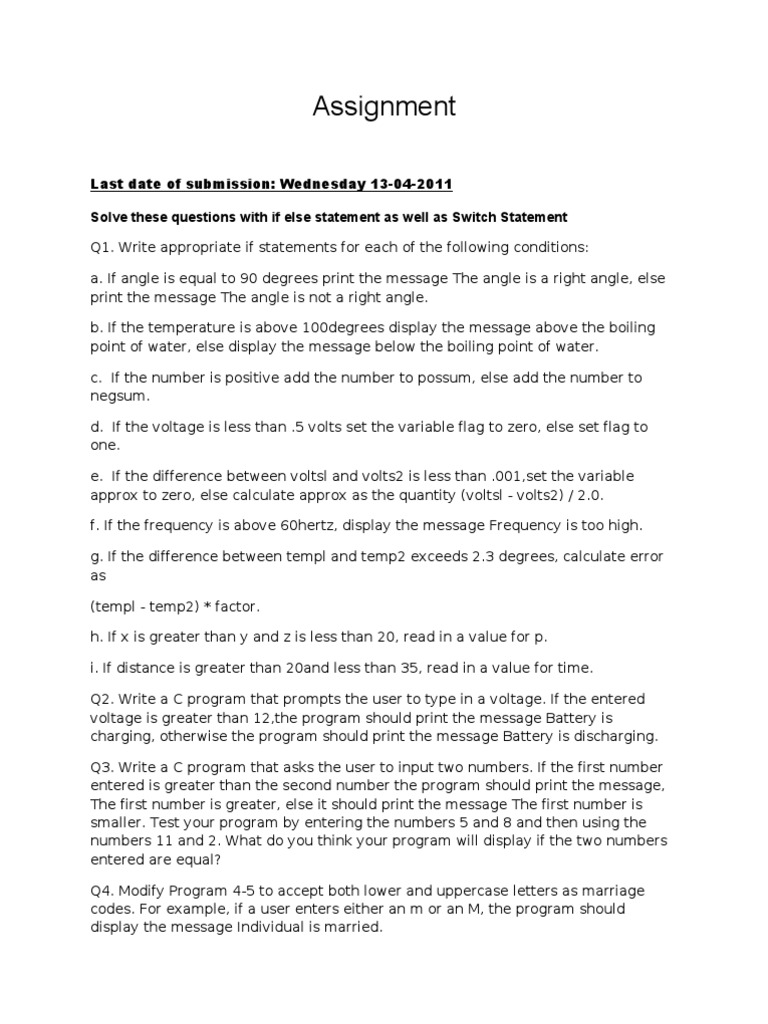 Assignment If Else | PDF | Letter Case | Voltage