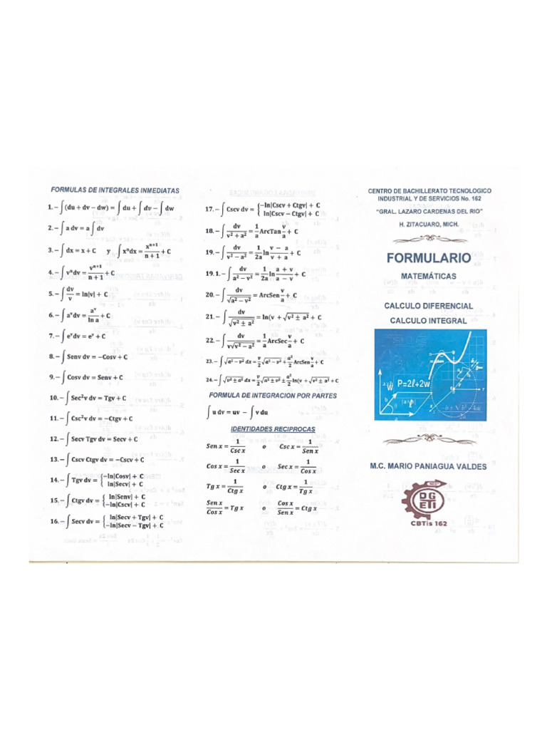 FORMULAS DE INTEGRALES INMEDIATAS | PDF