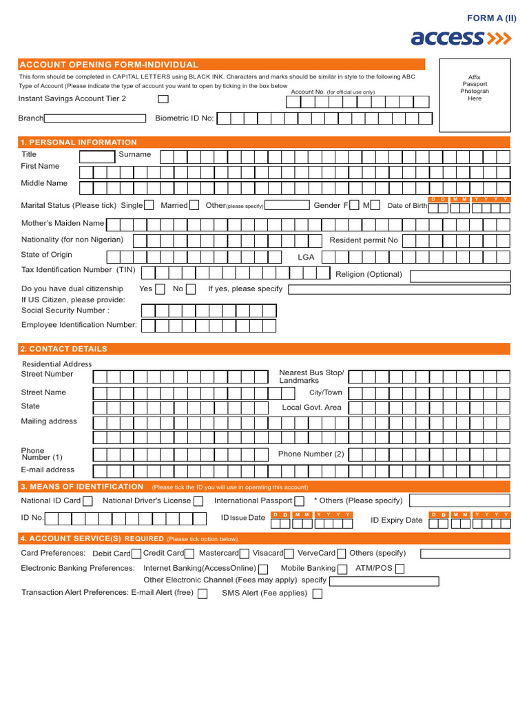 Individual Account Opening Form | PDF | Identity Document | Banks
