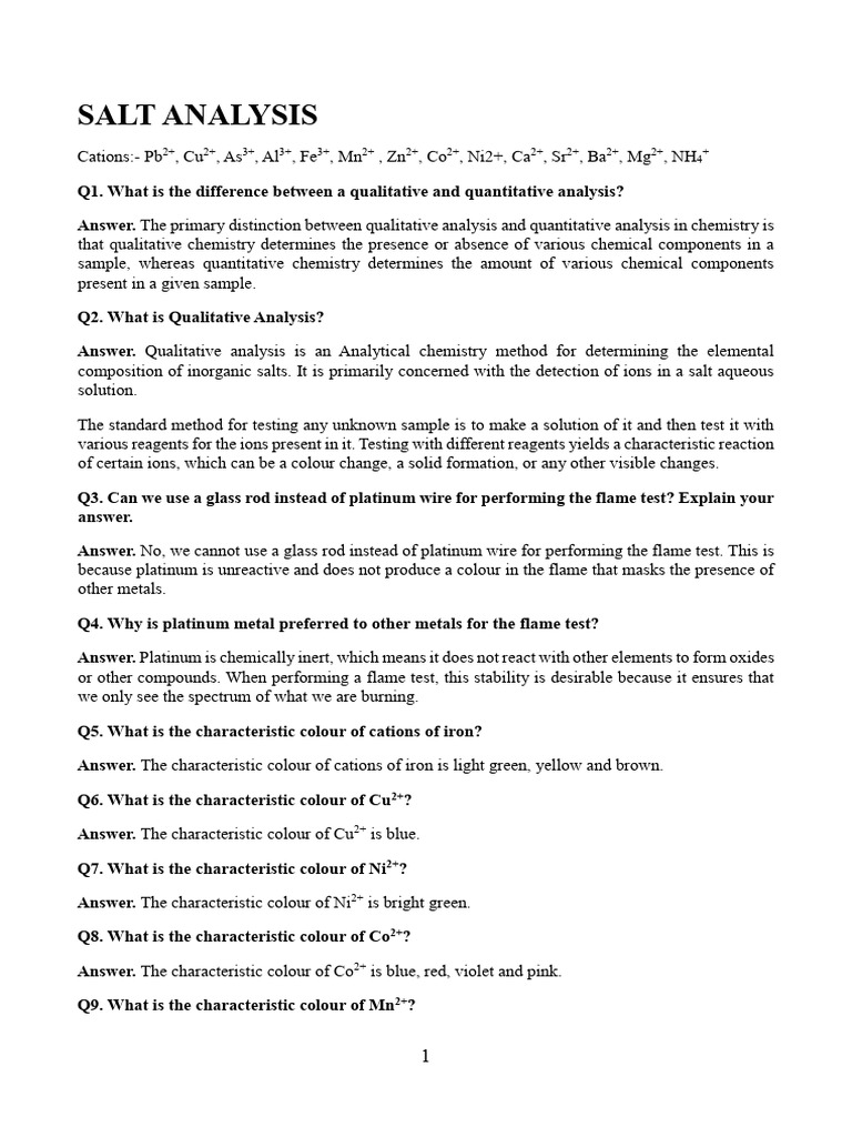 Reference - and Viva Qs - SALT ANALYSIS | PDF | Salt (Chemistry) | Ammonium