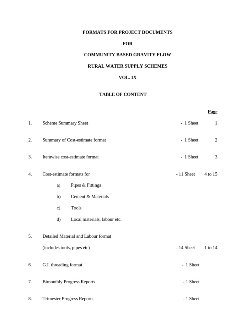 Project Document Formats for Rural Water Supply | PDF
