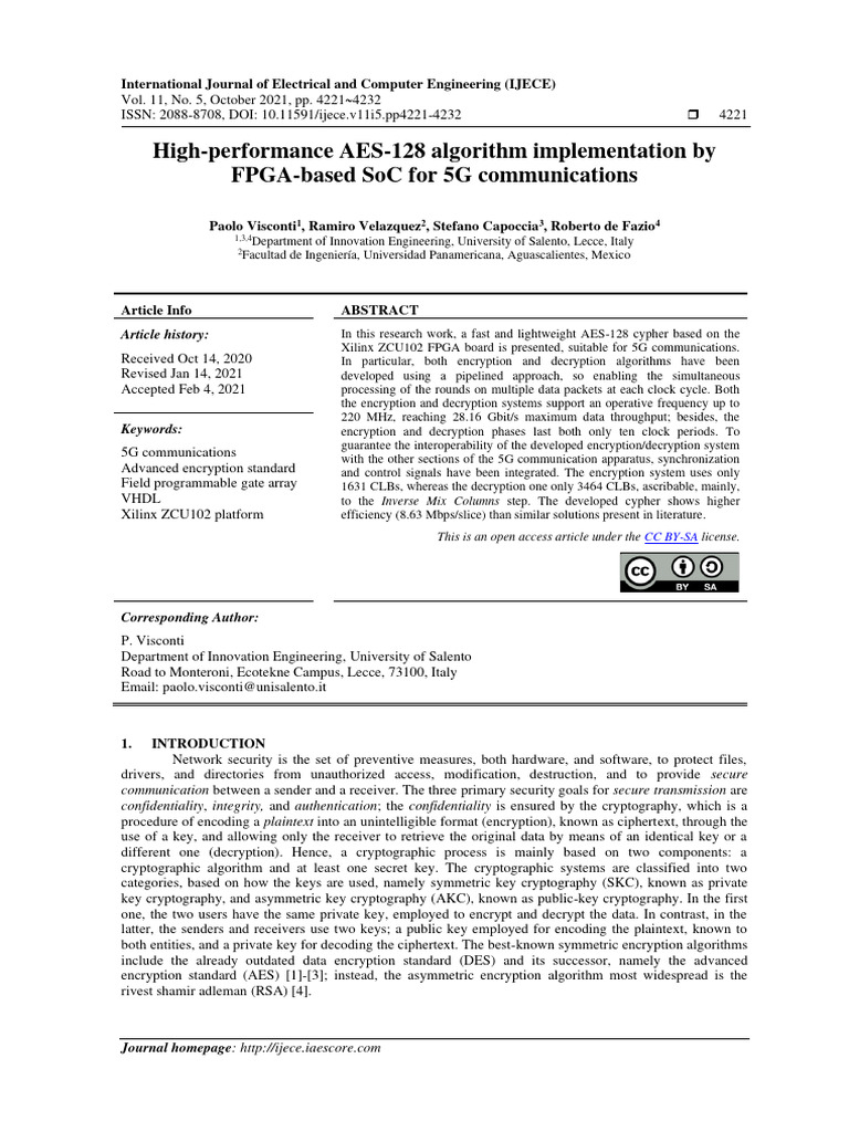 High Performance AES 128 Algorithm Imple | PDF | Cryptography | Public Key Cryptography