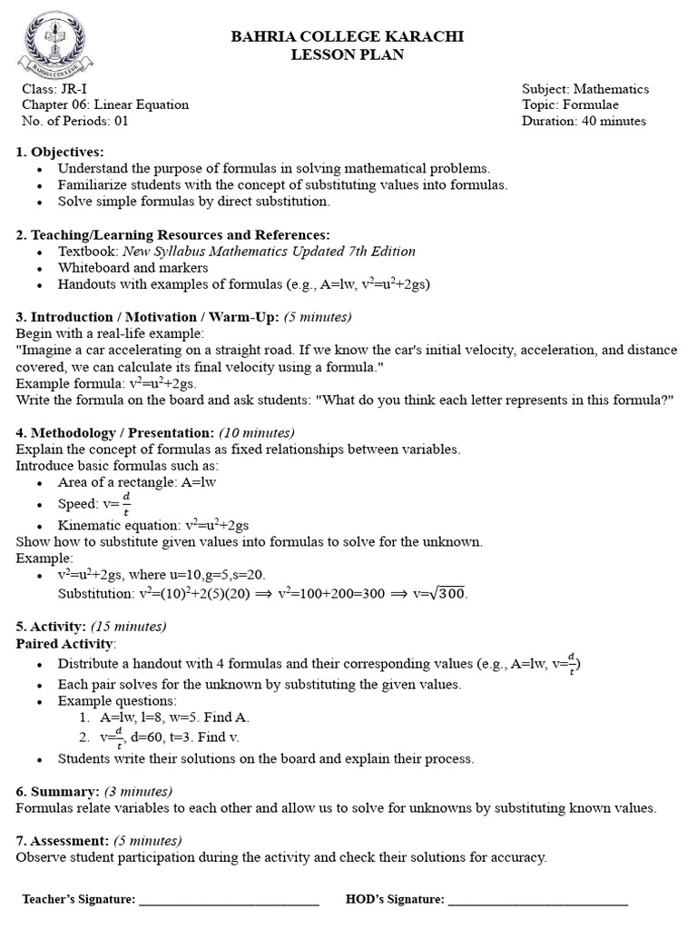 6B Linear Equation Lesson Plan | PDF | Multiplication | Equations
