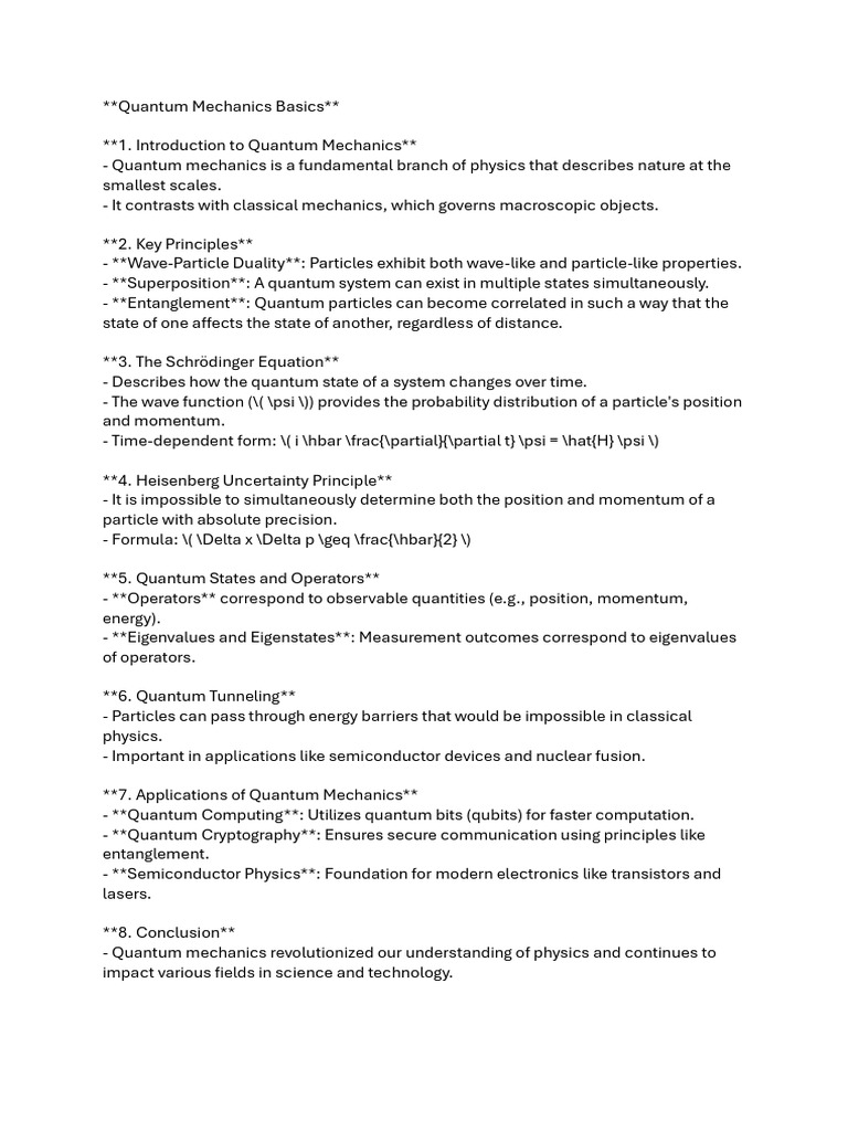 Quantum Mechanics Basics | PDF