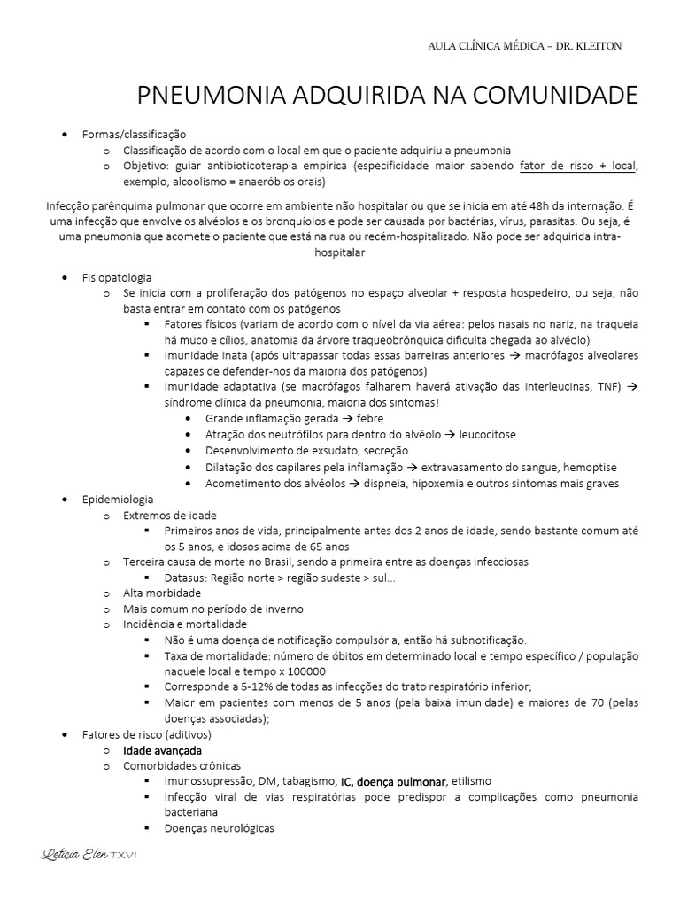 AULA 1 PAC | PDF | Pneumonia | AVC