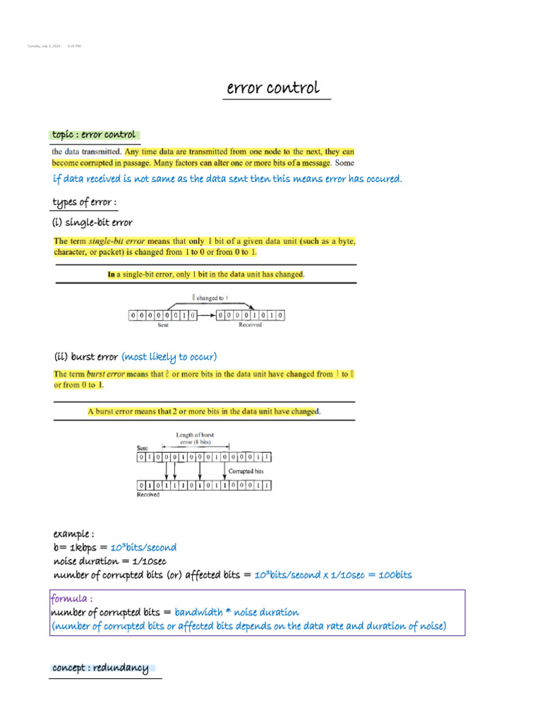 Error Control Techniques in Data Transmission | PDF | Error Detection And Correction | Data ...