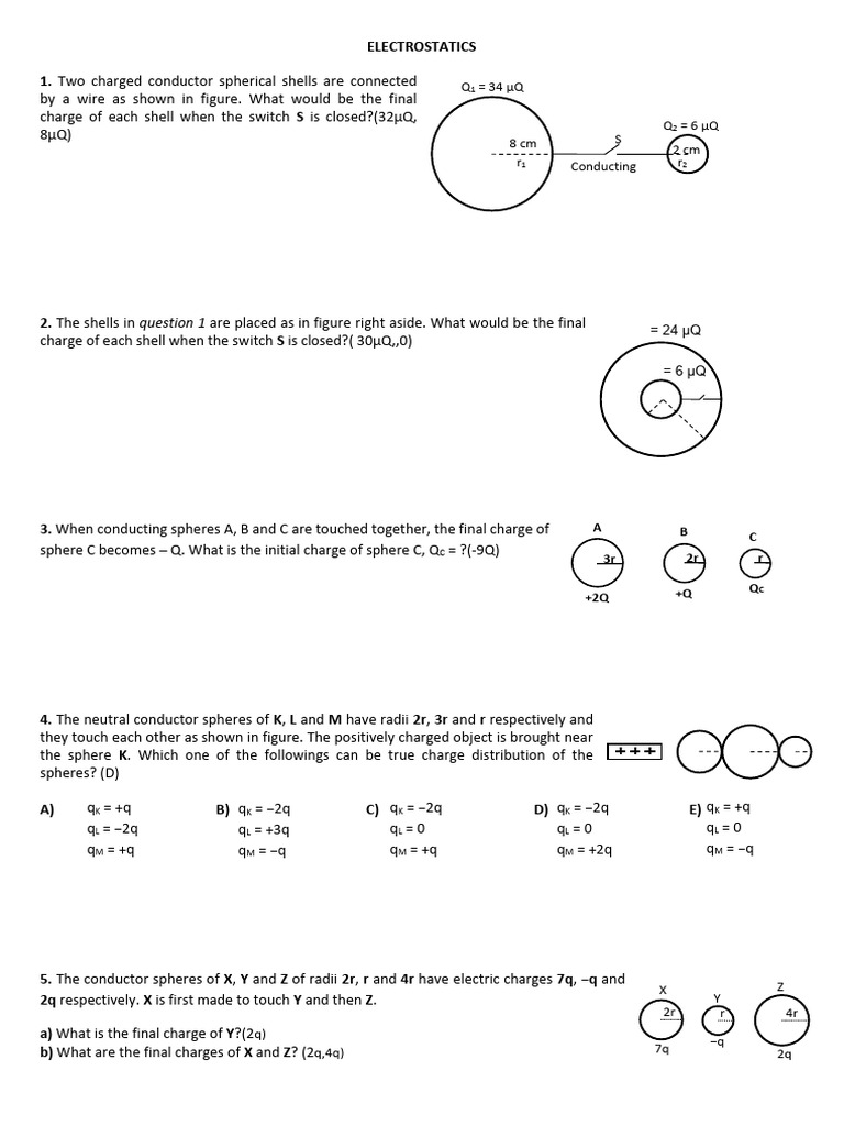 Electrostatics Worksheet (10. Grade) | PDF | Electric Charge
