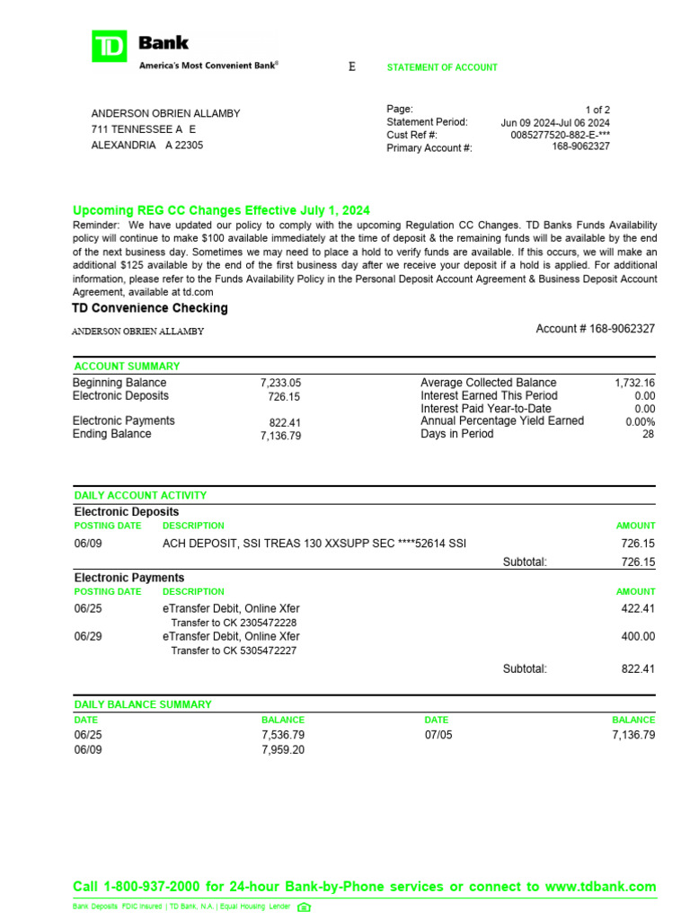 TD Bank-CT, DE, FL, ME, MD, MA, NH, NJ, NY, PA, VA, NC, SC | PDF ...