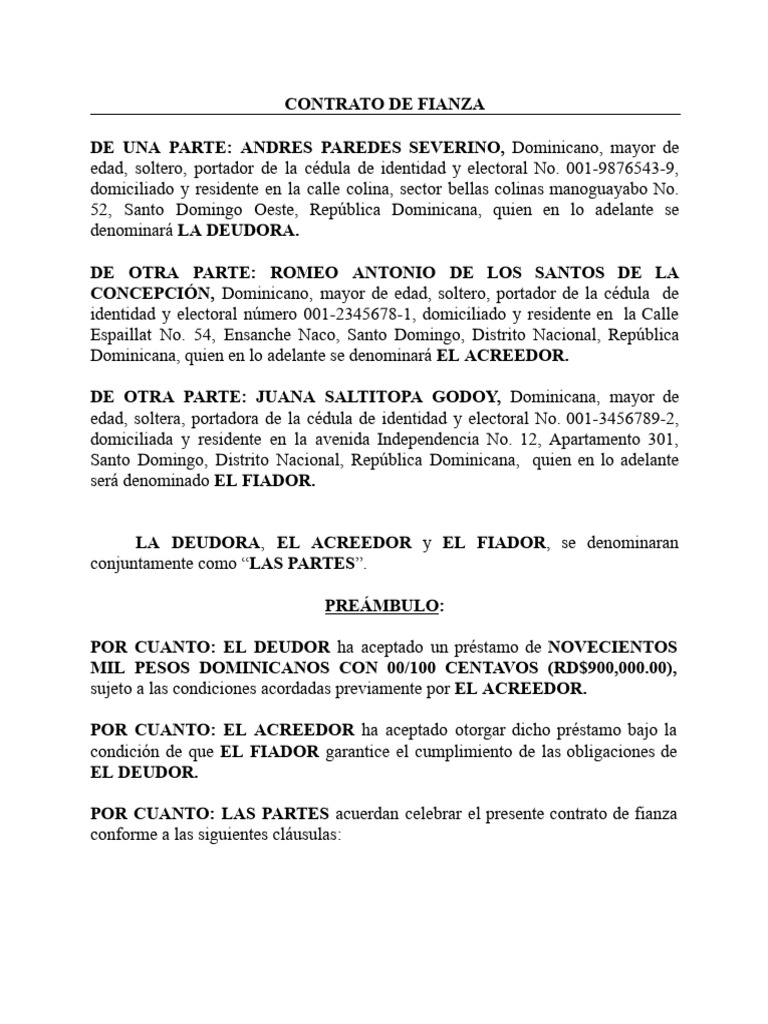Contrato de Fianza | PDF | Pagos