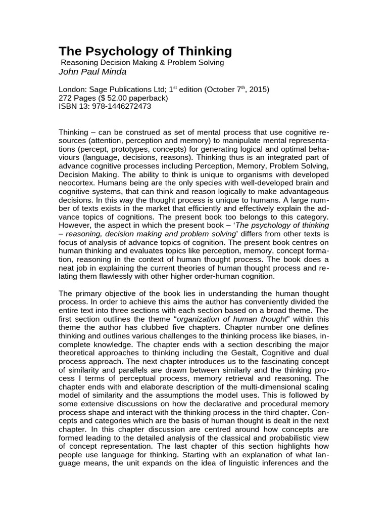 Thepsychologyofthinking Bookreview Pdf Thought Reason
