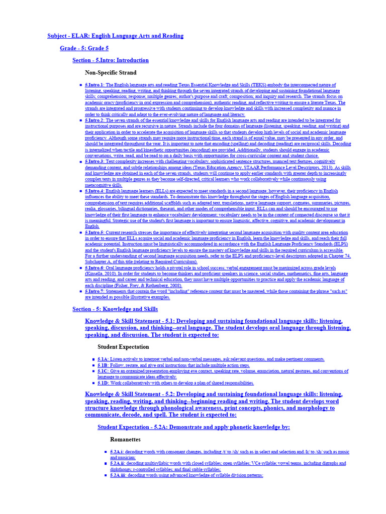 Elar 5 | PDF | Reading Comprehension | Verb