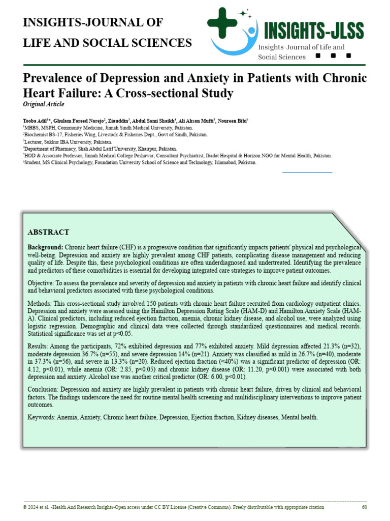 Prevalence of Depression and Anxiety in Patients With Chronic Heart ...