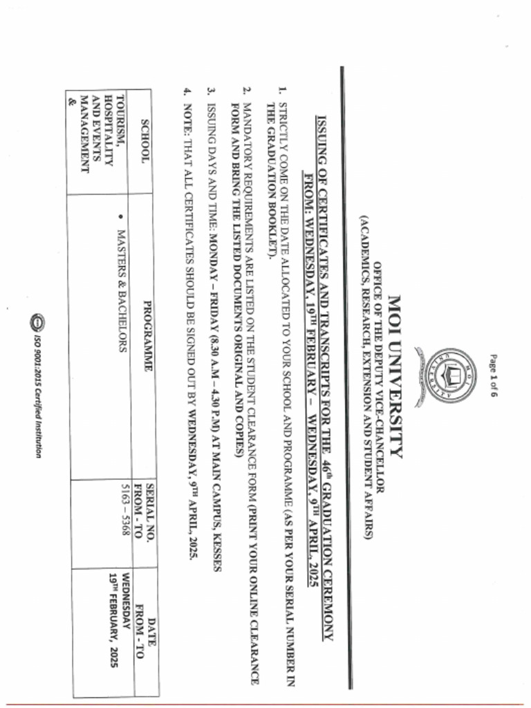 Issuing of Certificates and Transcripts For The 46TH Graduation ...