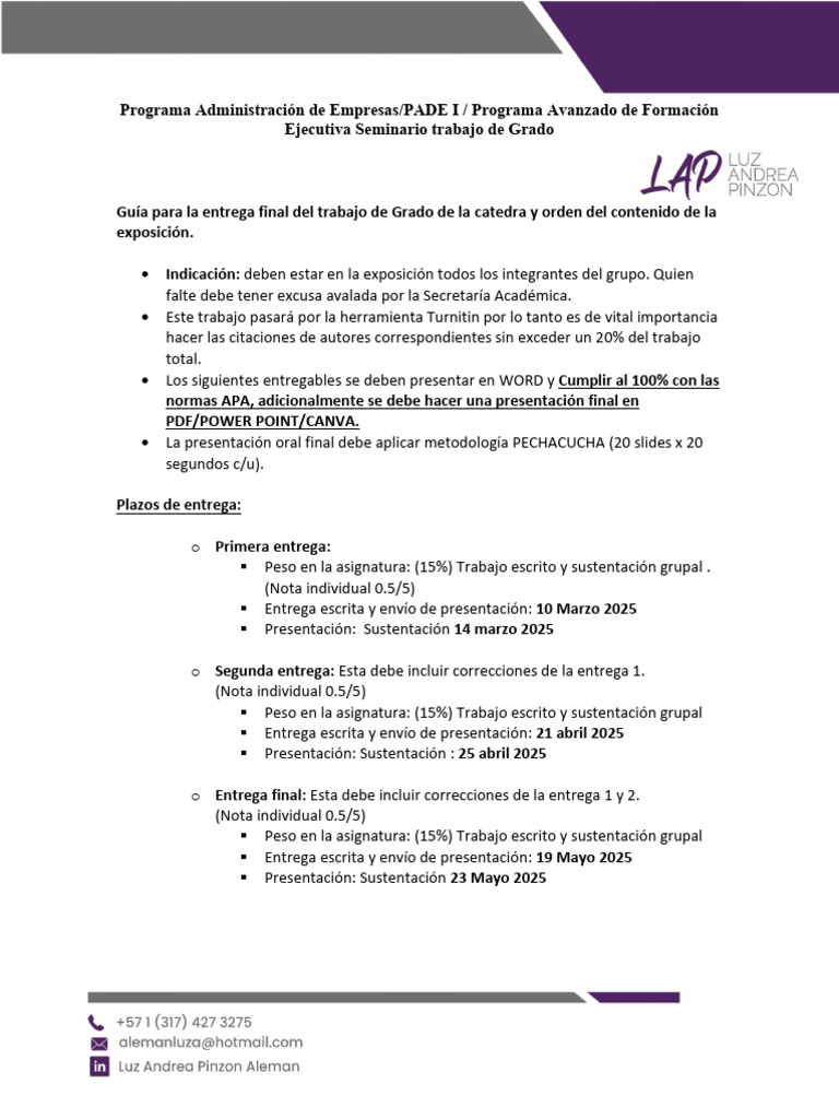 Guía para Trabajo de Grado PADE I | PDF