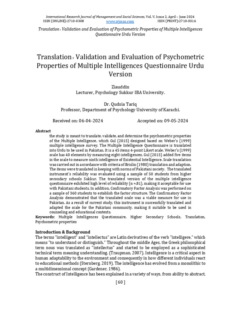 Translation Validation and Evaluation of Psychometric | PDF ...
