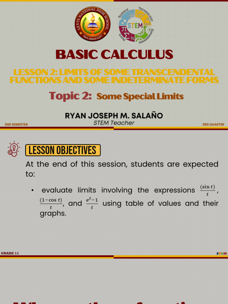 Basic Calculus Q3 Limits and Continuity Lesson2 Topic2 Some Special Limits | PDF | Function ...