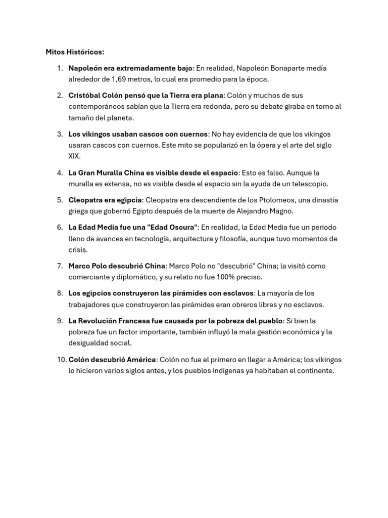 Desmitificando Mitos Históricos Comunes | PDF